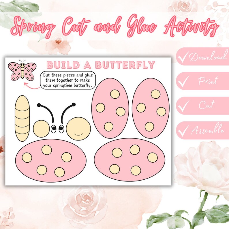 Spring Cut & Glue Build a Butterfly Activity, Cut and Glue Printable ...