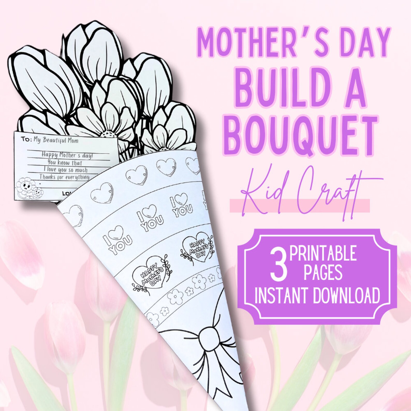 Mother's Day Build a Bouquet Kid Craft, Mother's Day Printable Craft ...