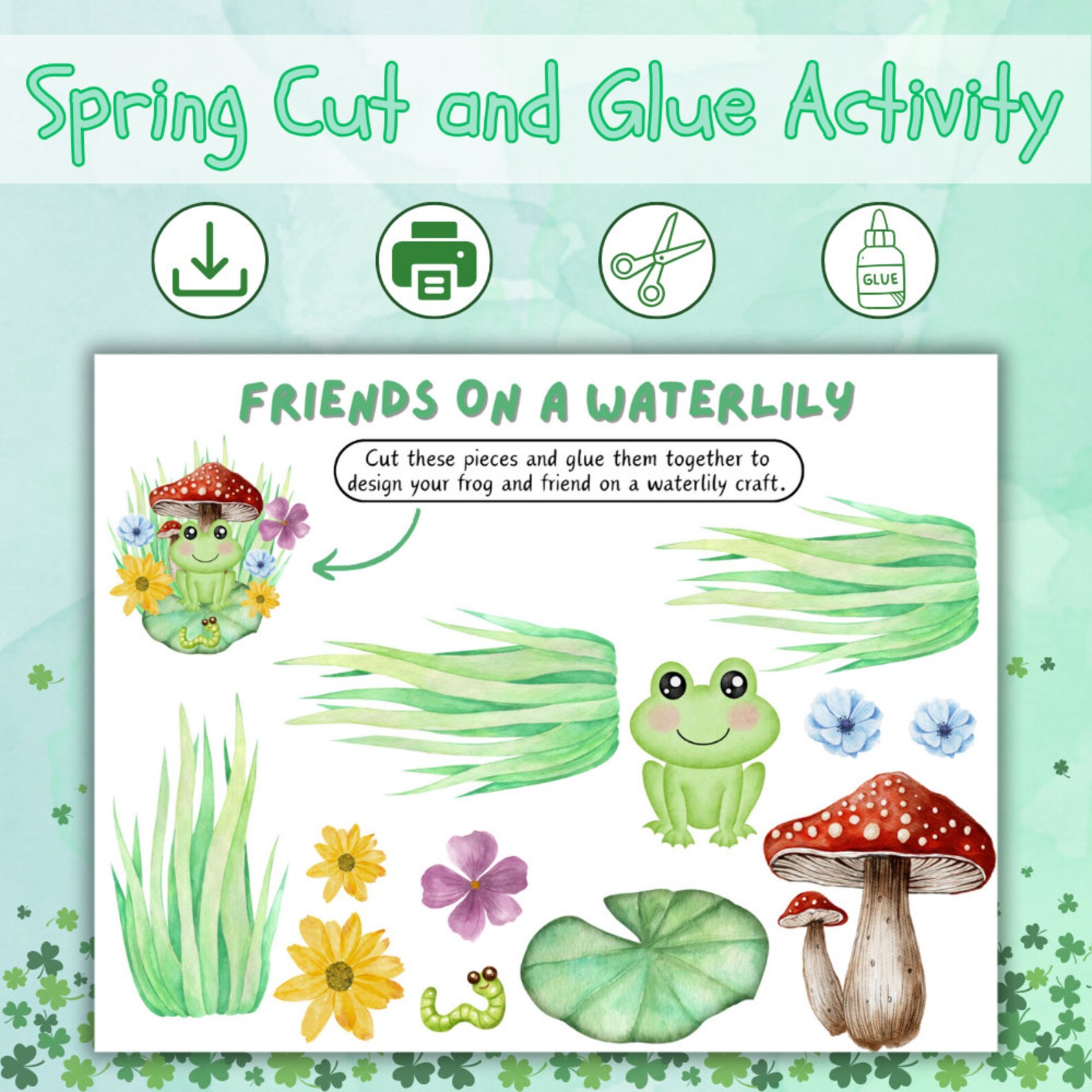 Spring Cut & Glue Activity, Build a Friends on a Waterlily Craft ...