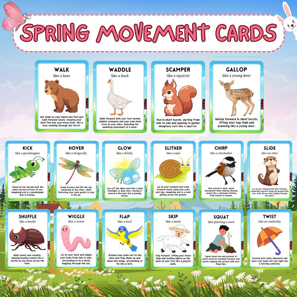 Animal Movement Cards Montessori Flashcards Handprint Keepsake ...