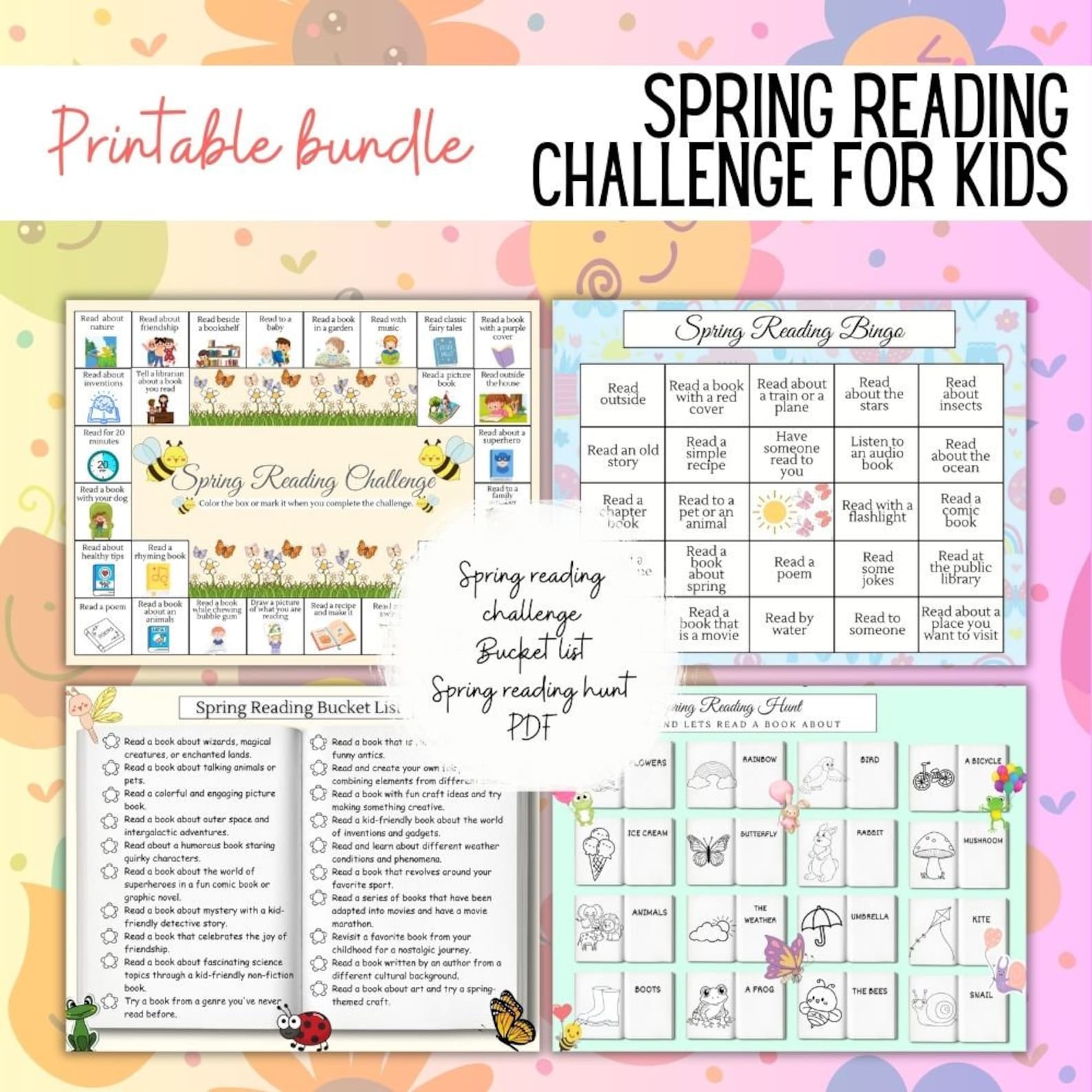 Spring Break Reading Challenge for Kids, Spring Reading Log, Printable ...