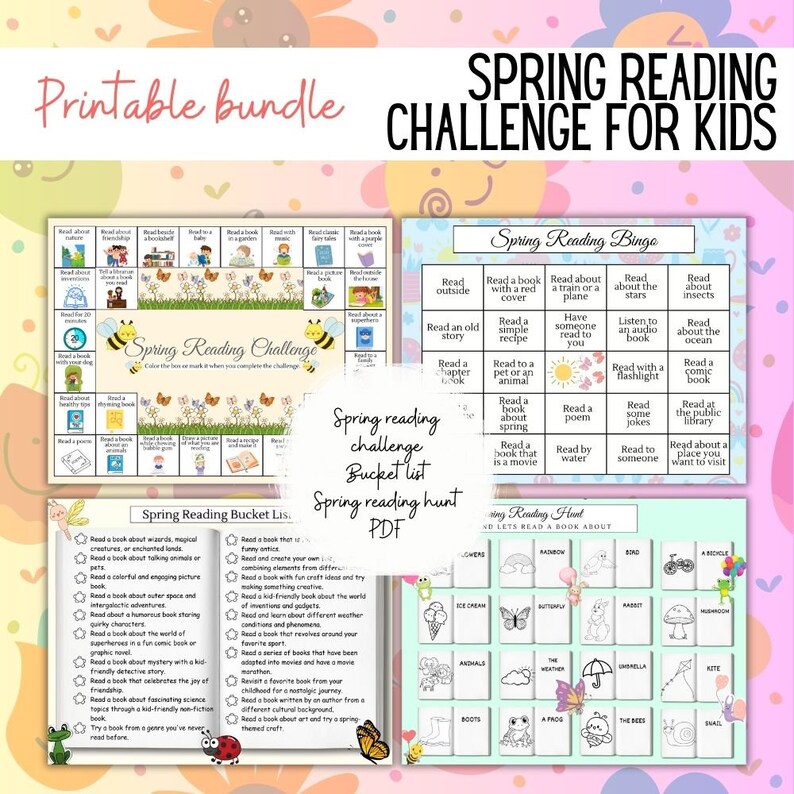 Spring Break Reading Challenge for Kids, Spring Reading Log, Printable ...