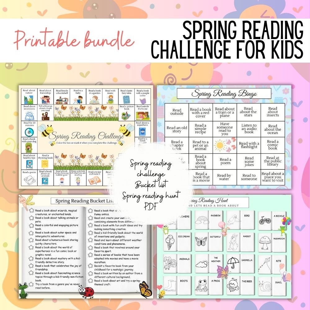 Spring Break Reading Challenge for Kids, Spring Reading Log, Printable ...