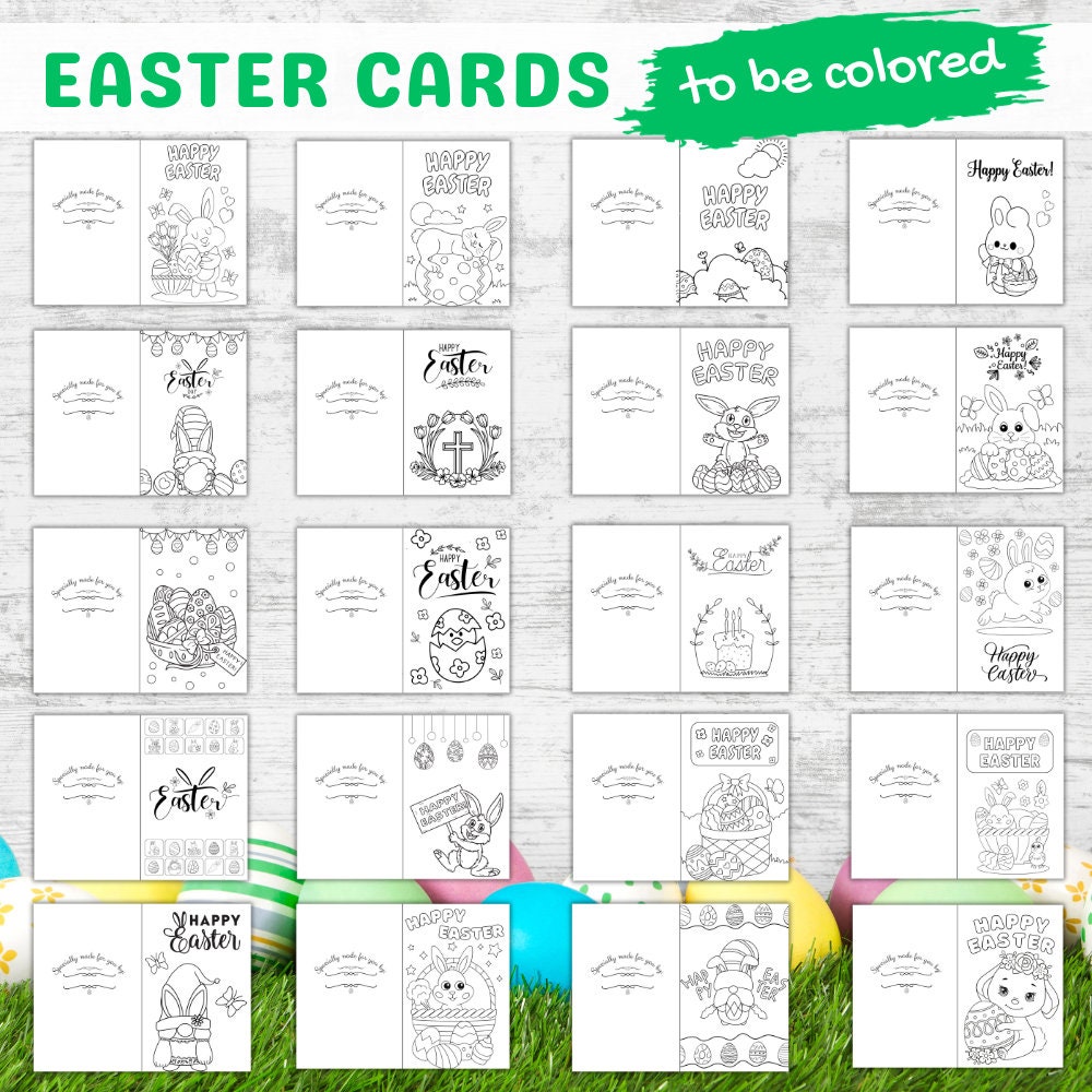 Easter Coloring Cards for Kids. Printable Easter Greeting Cards, Happy ...