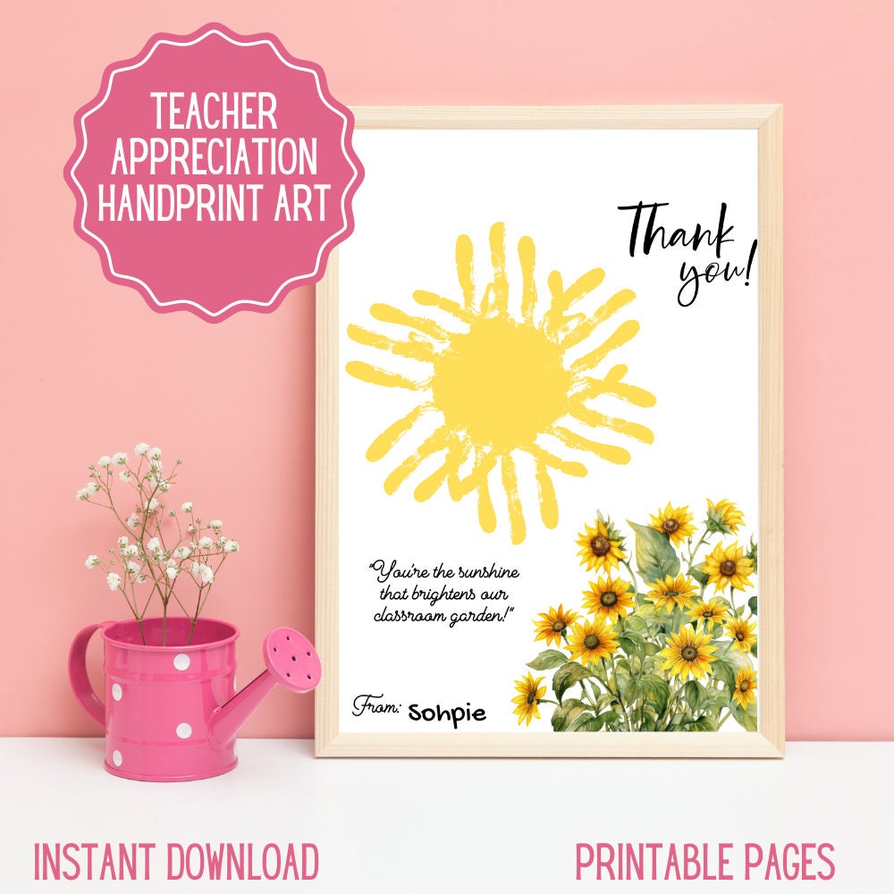 Teacher Appreciation Handprint Art Crafts, Printable Thank You Gift ...