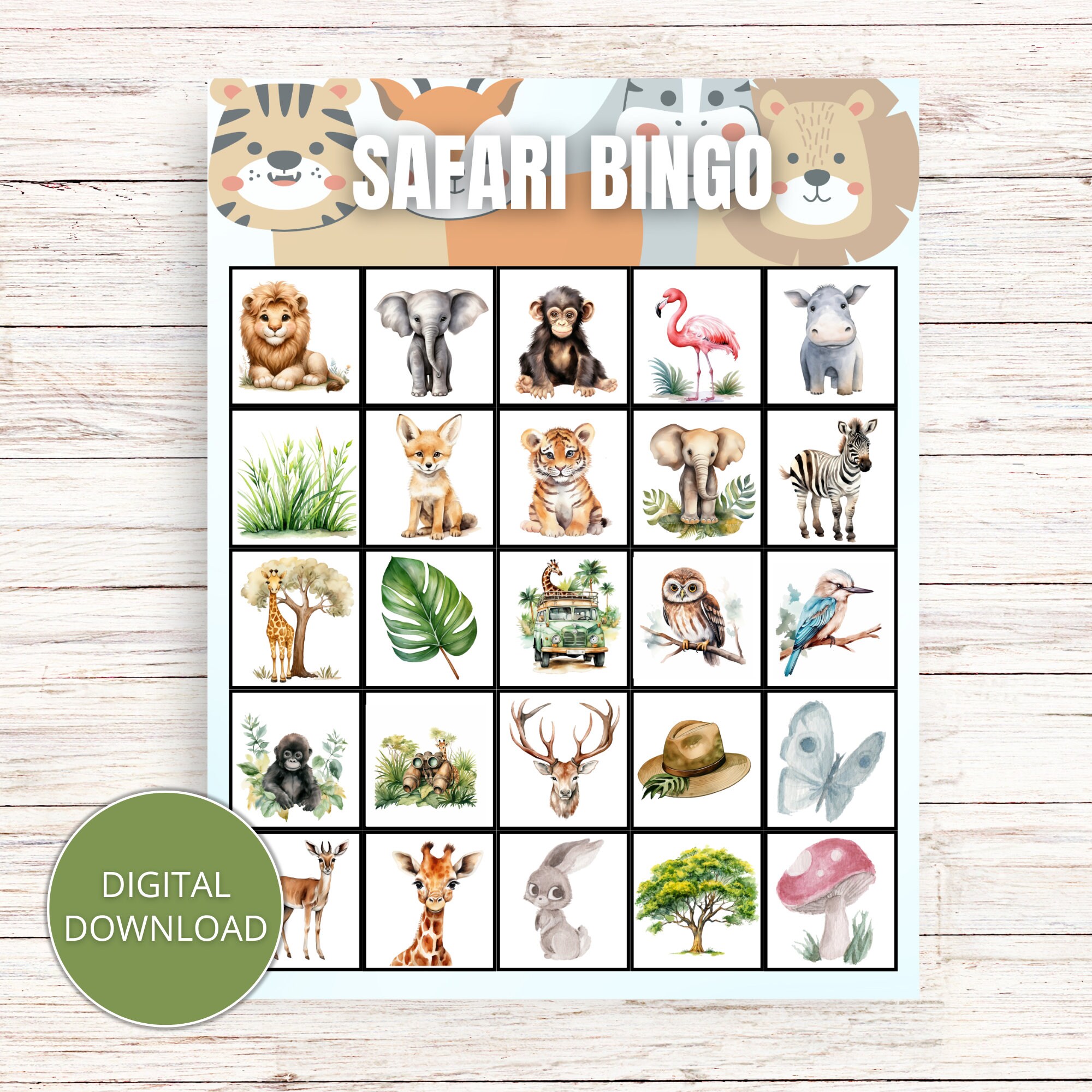 Safari Bingo, Safari Bingo Cards, Safari Party Game, Safari Birthday ...