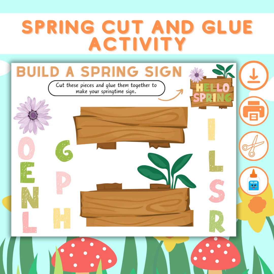 Spring Cut & Glue Build a Spring Sign Activity, Cut and Glue Printable ...