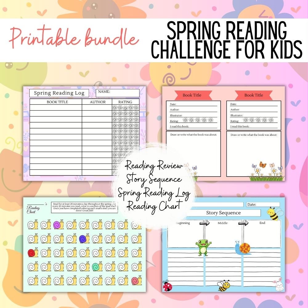 Spring Break Reading Challenge for Kids, Spring Reading Log, Printable ...