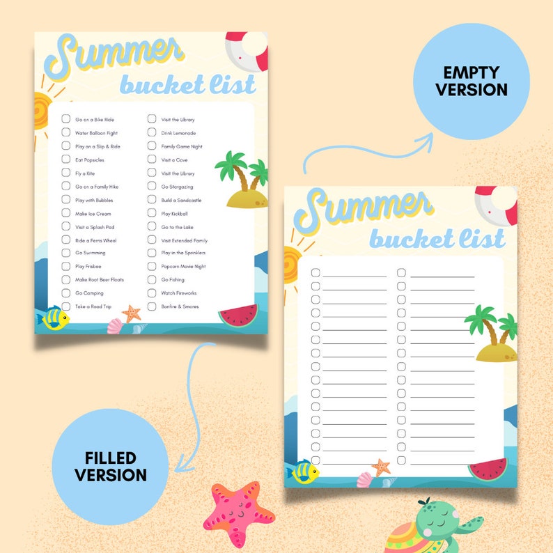 Printable Summer Bucket List Editable Bucket List Summer Activities ...