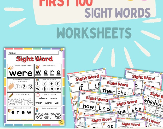 Sight Words Worksheets Printable Instant Download Preschool ...