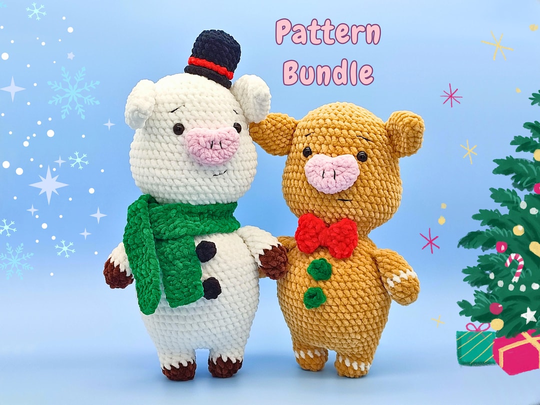 Crochet Pattern Set - Beginner Amigurumi Christmas Pig Toys ...