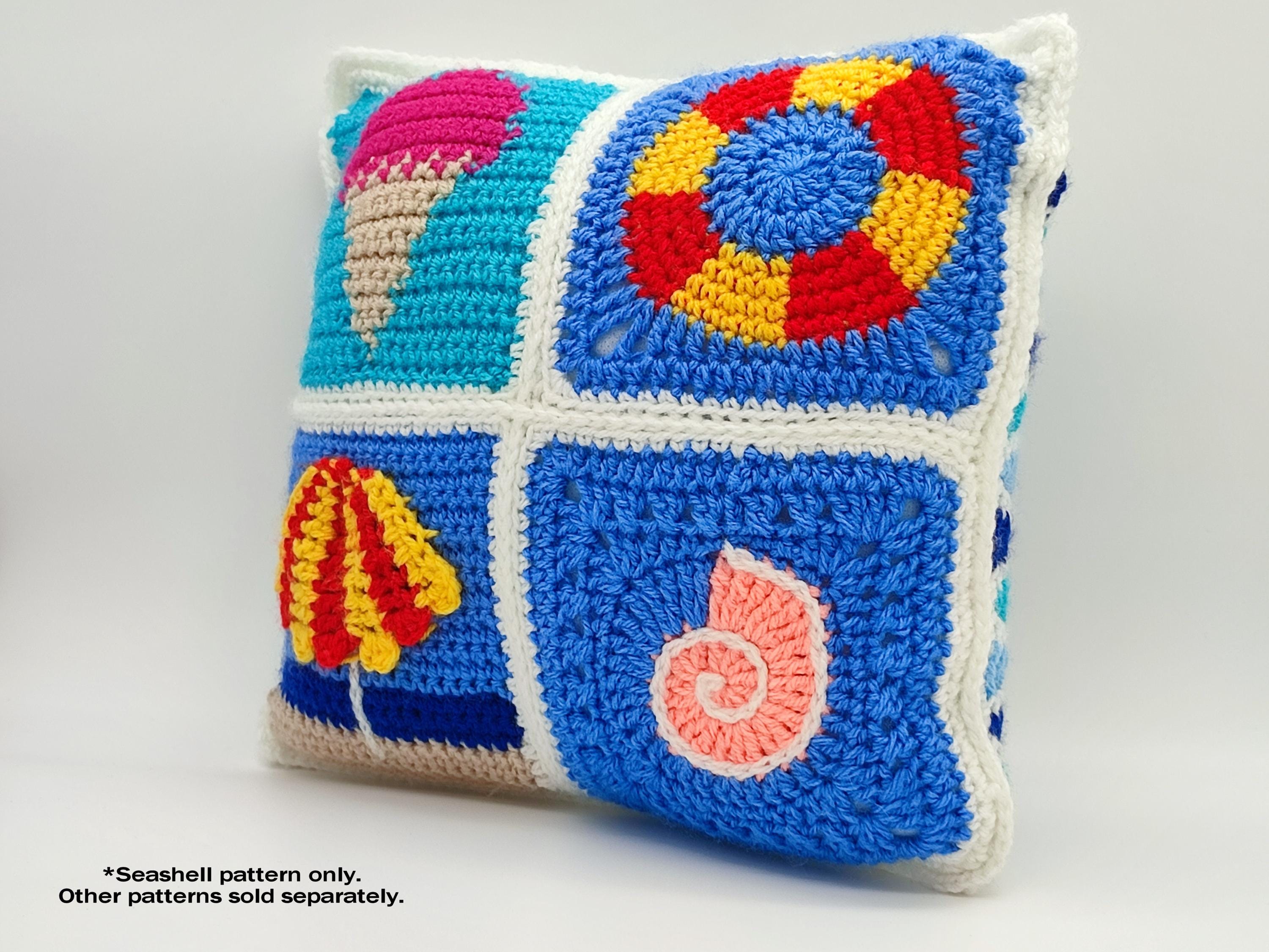 Seashell Granny Square, Crochet Blanket Motif, Summer Cushion Crochet ...
