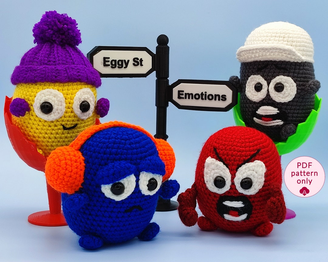Eggy Emotions Amigurumi Bundle, 4 Digital Crochet Patterns, Emotional ...