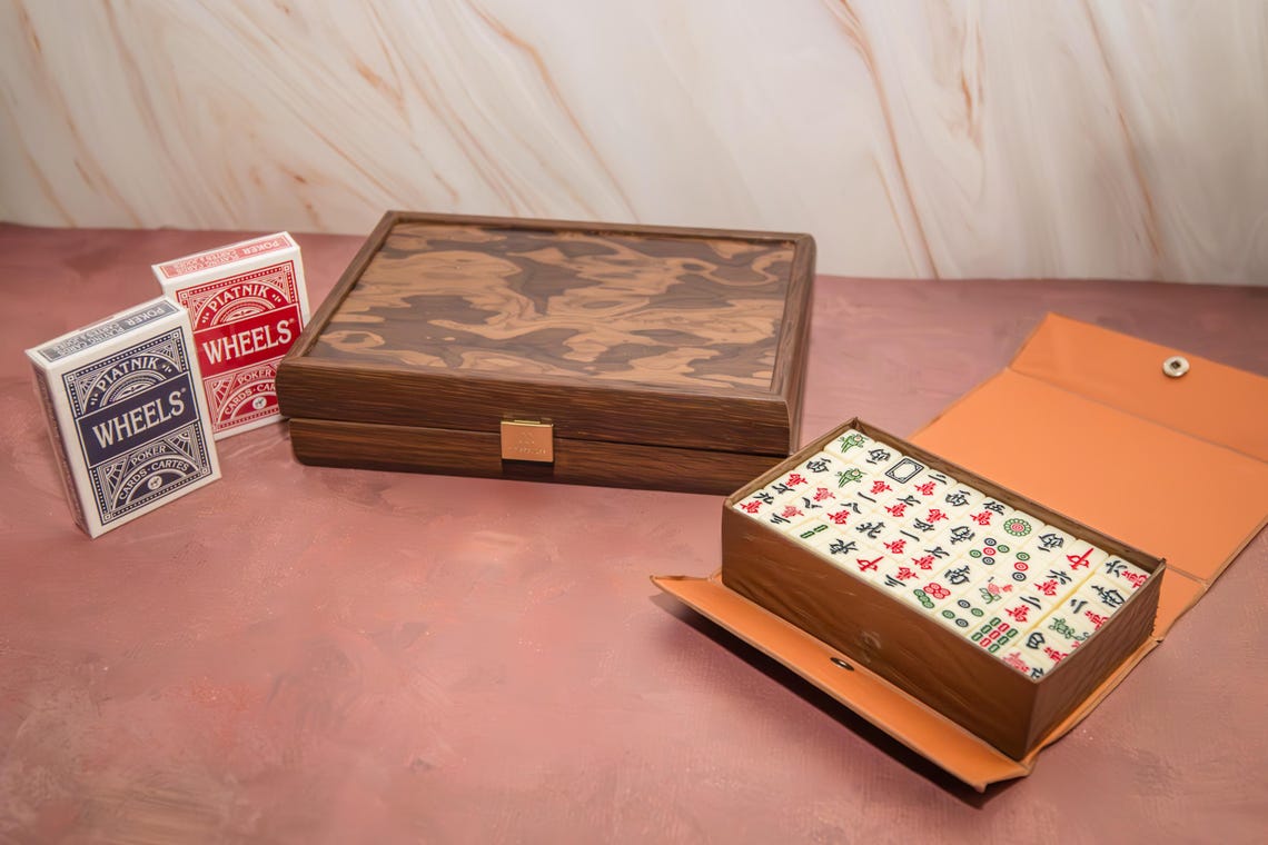 Mahjong Set With Playing Cards in Walnut Wooden Box - Etsy