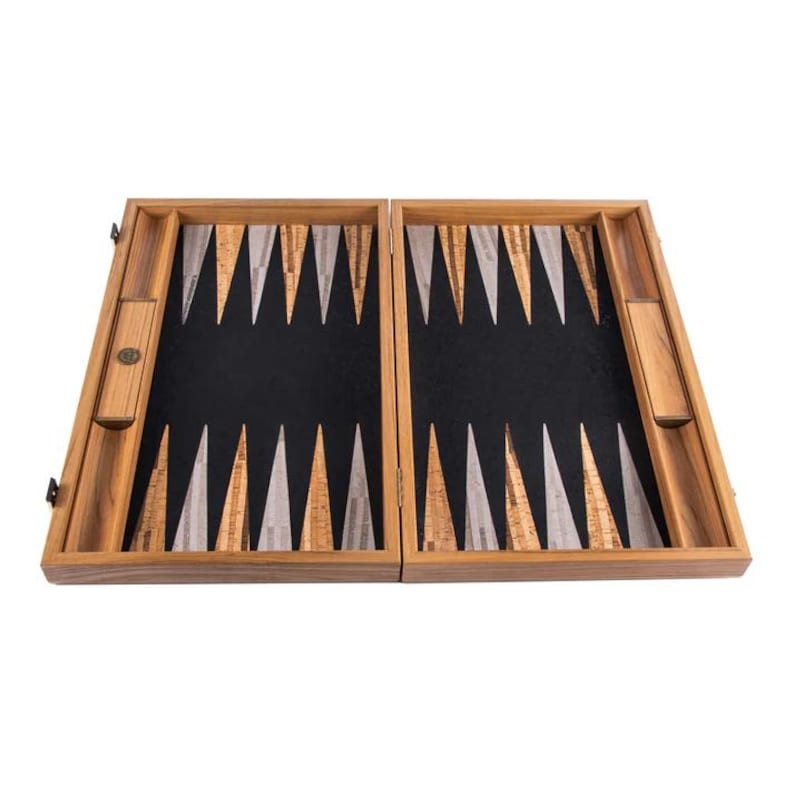 Black Natural Cork Backgammon Set With Cases and Oak Wooden Checkers - Etsy