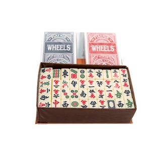 Mahjong Set With Playing Cards in Walnut Wooden Box - Etsy