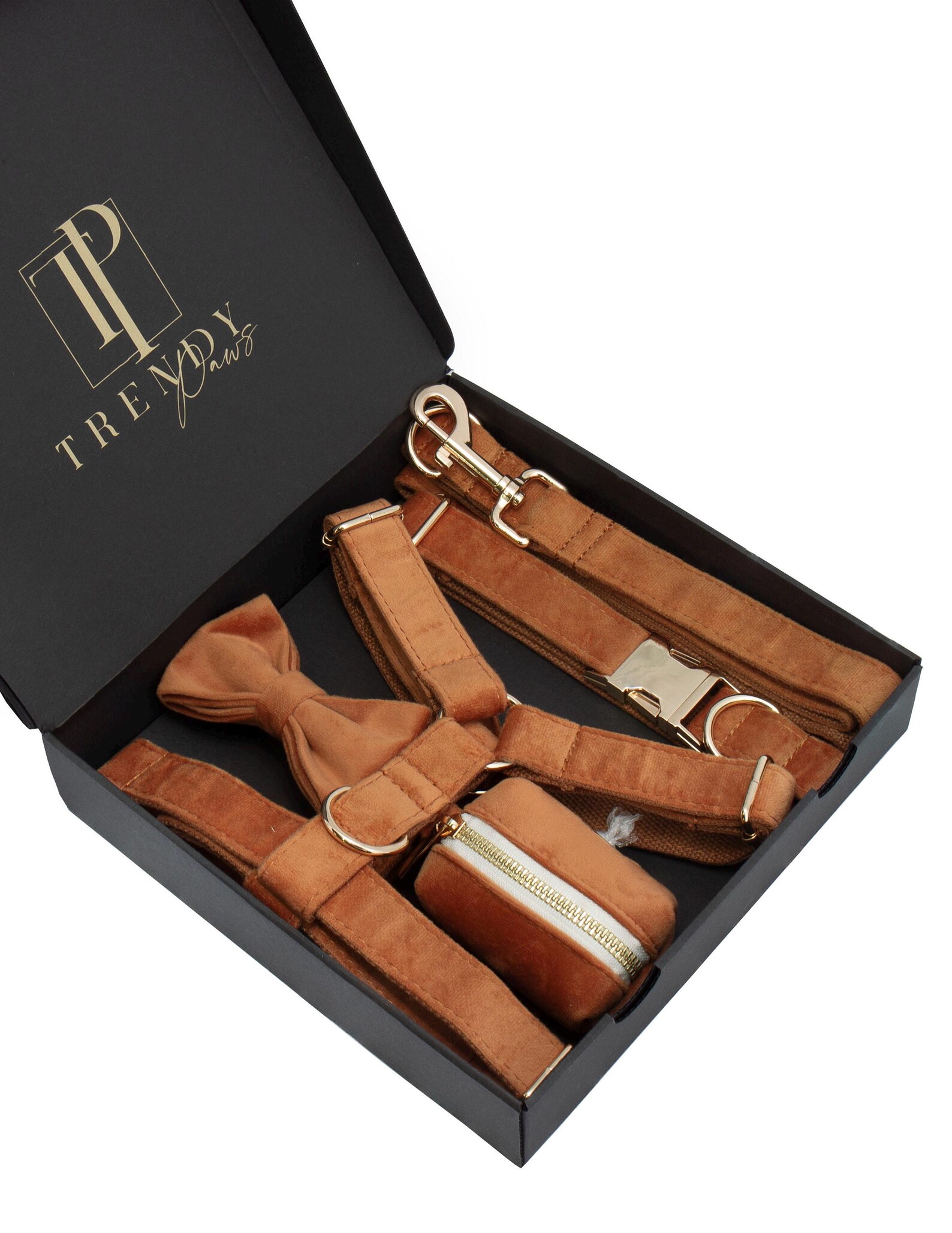 Brown Velvet Dog Set, Luxury Outfit With Cute Collar, Harness, Leash ...