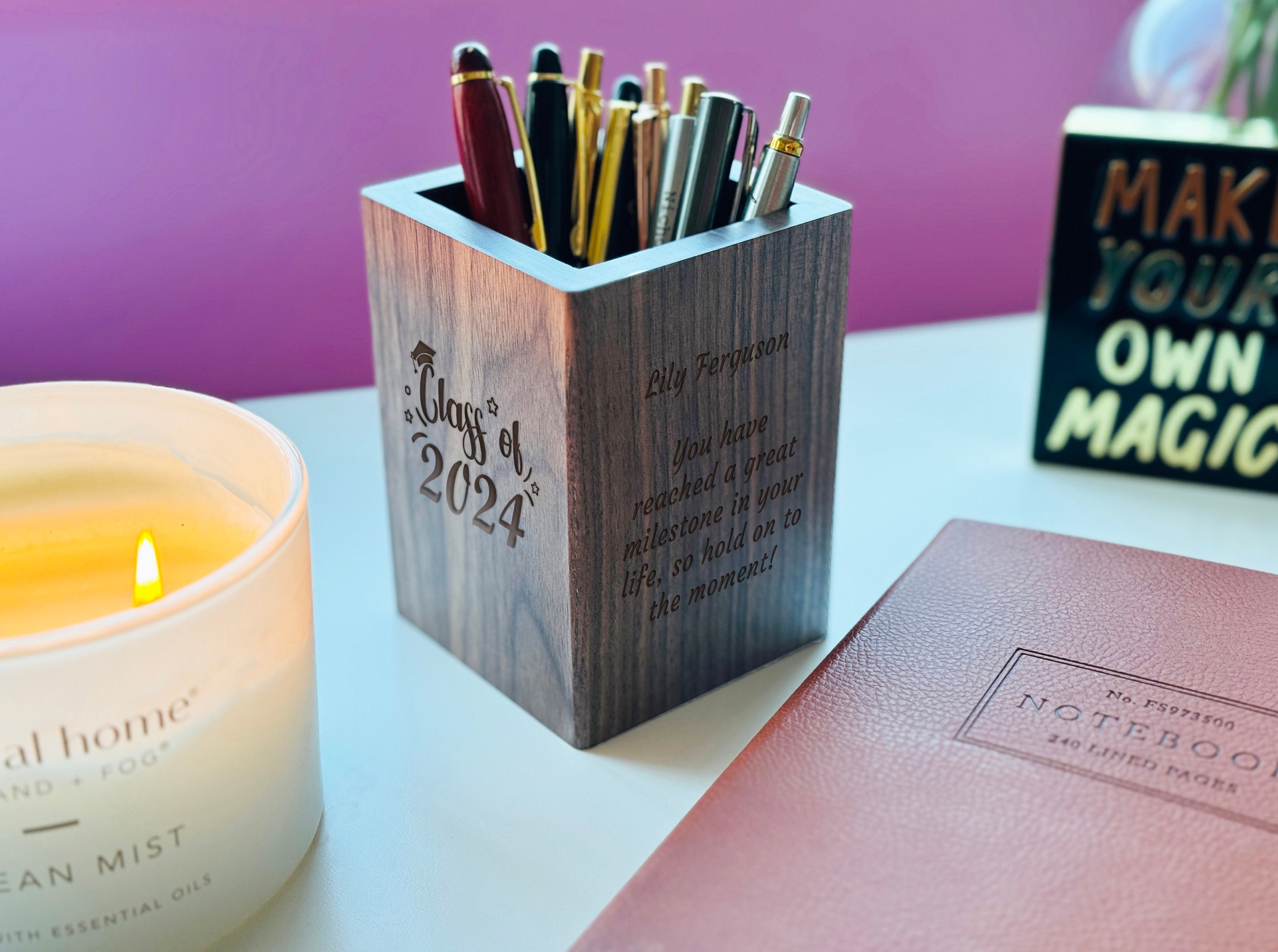 Personalized Wood Pen Holder, Custom Pen Cup, Desk Organizer for Pen ...