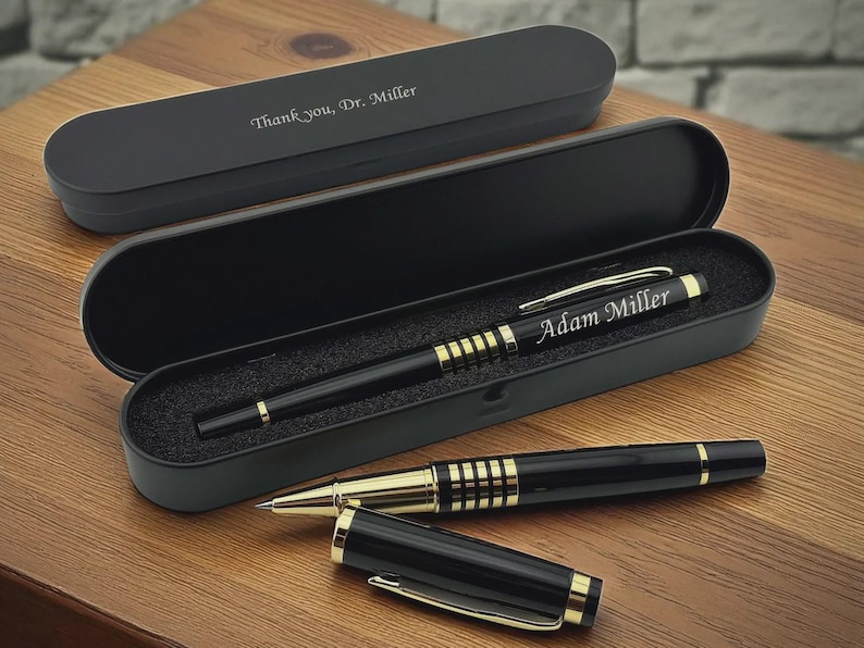 Engraved Black Gold Trim Pen Set, Personalized Pilot Gift, Captain ...
