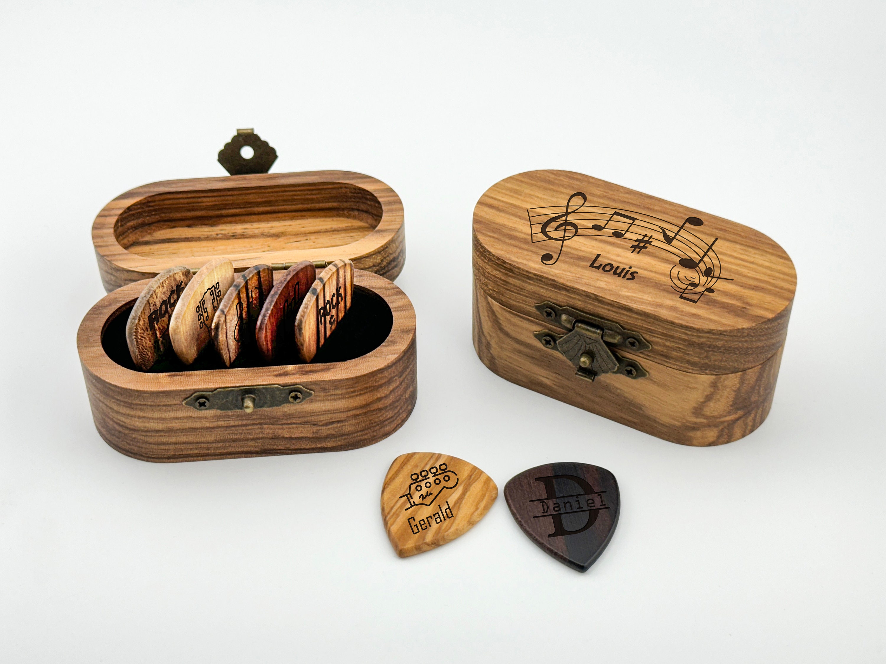 Custom Wooden Guitar Pick Box, Engraved Guitar Picks, Musician Gift ...