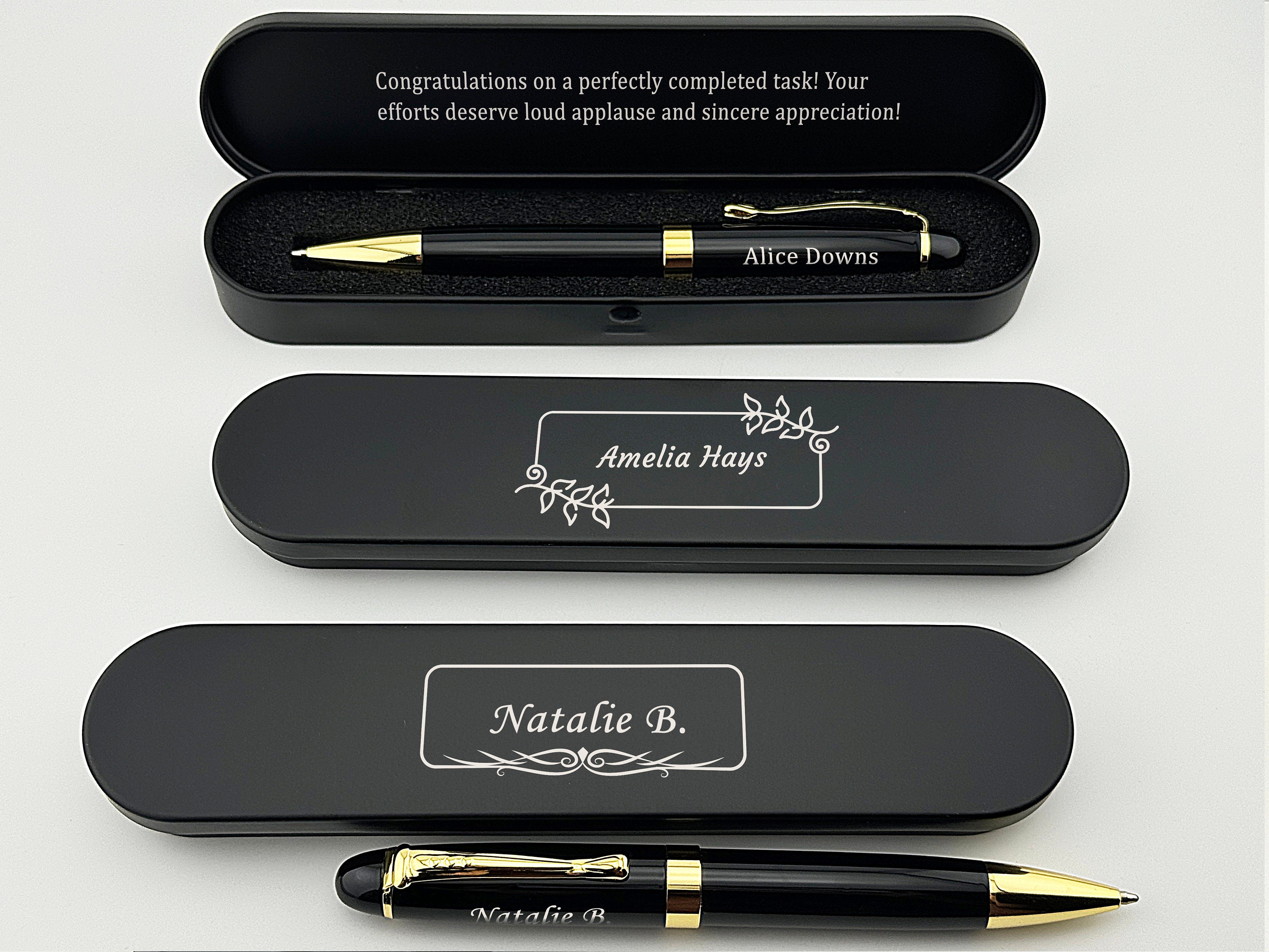 Personalized Black Pen in Custom Box, Engraved Steel Box, Promotion ...