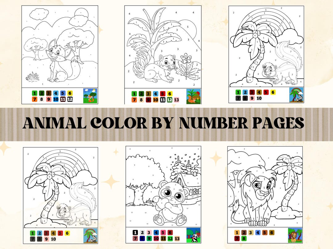 Animal Color by Number, Color by Number, 10 Cute Coloring Pages, Paint ...