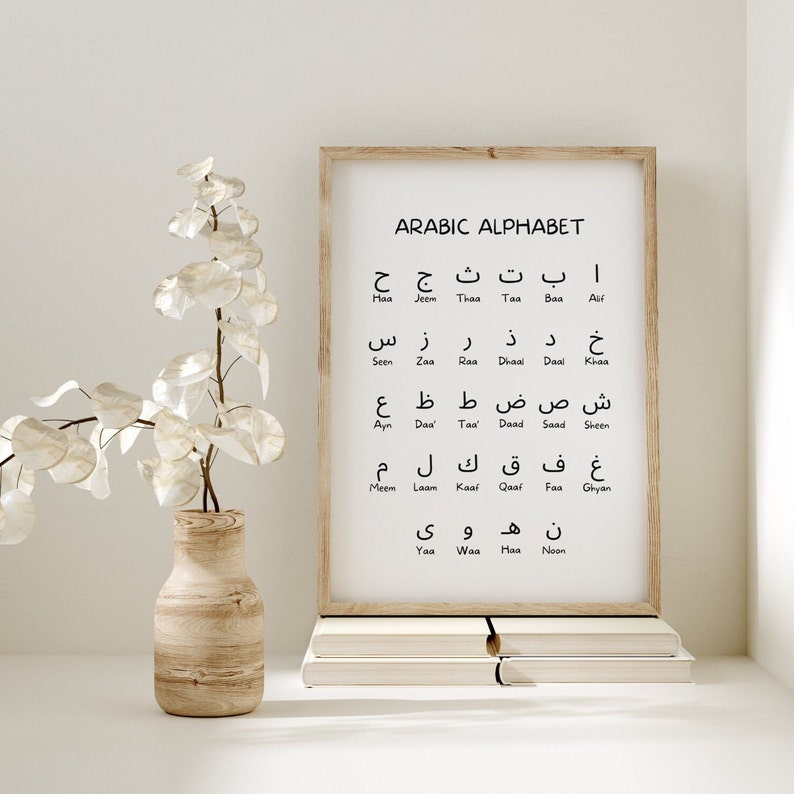 Simple Arabic Alphabet Poster Digital Print, Islamic Wall Art Kids ...