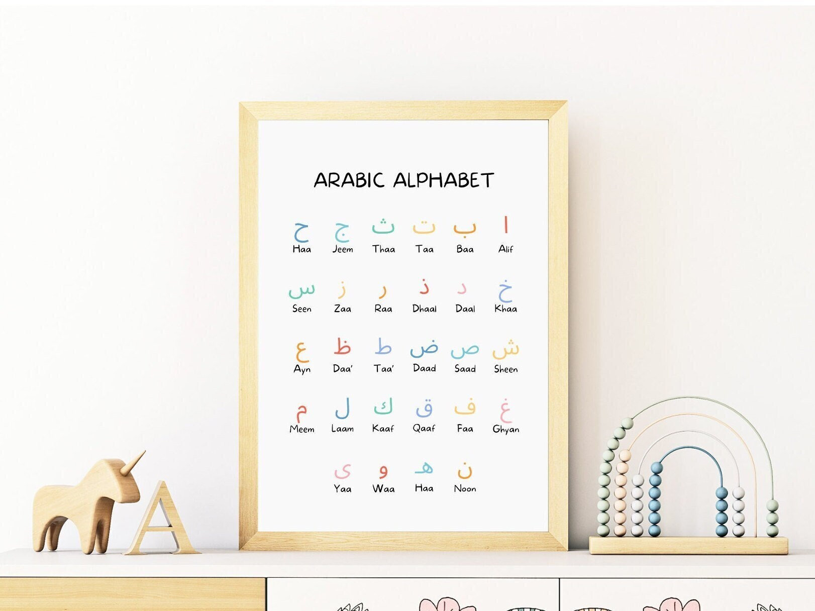 Colorful Arabic Alphabet Poster for Children, Islamic Nursery Wall Art ...
