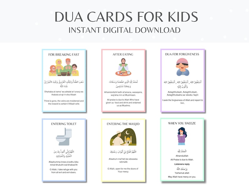 Islamic Dua Cards for Kids, Dua Flashcards for Children, Educational ...