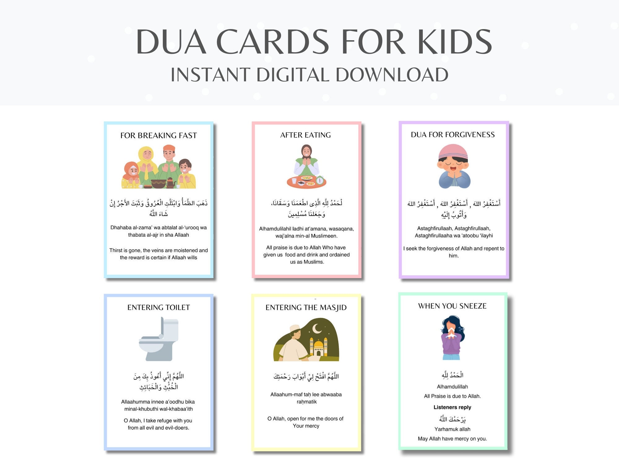 Islamic Dua Cards for Kids, Dua Flashcards for Children, Educational ...