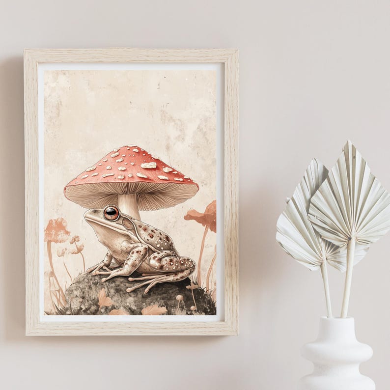 3 Frog Mushroom Cottagecore Art Print | Nursery Room Decor, Cute Froggy ...