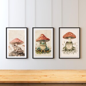 3 Frog Mushroom Cottagecore Art Print | Nursery Room Decor, Cute Froggy ...