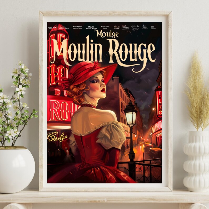 Moulin Rouge Poster – Paris Cabaret Wall Art, Montmartre Illustration ...