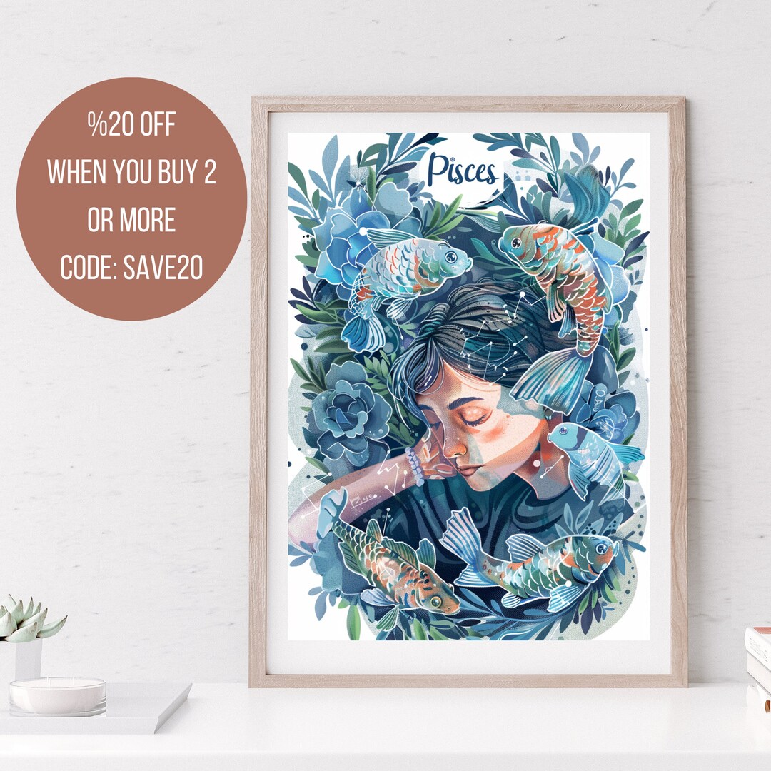 Pisces Printable Poster, Pisces Zodiac Gift, Astrology Print Poster ...