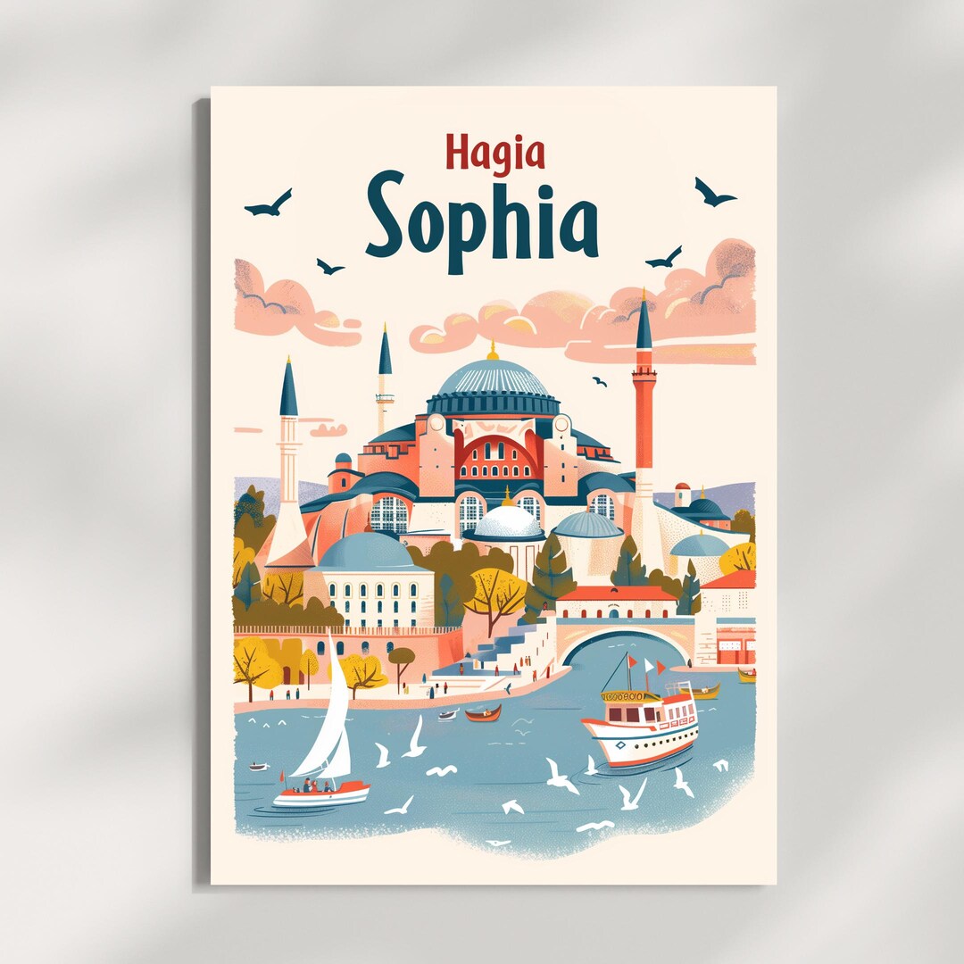 Hagia Sophia Poster, Istanbul Digital Wall Art, Turkish Landmark Print ...