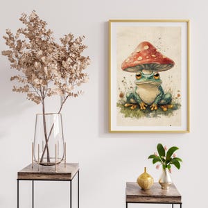 3 Frog Mushroom Cottagecore Art Print | Nursery Room Decor, Cute Froggy ...