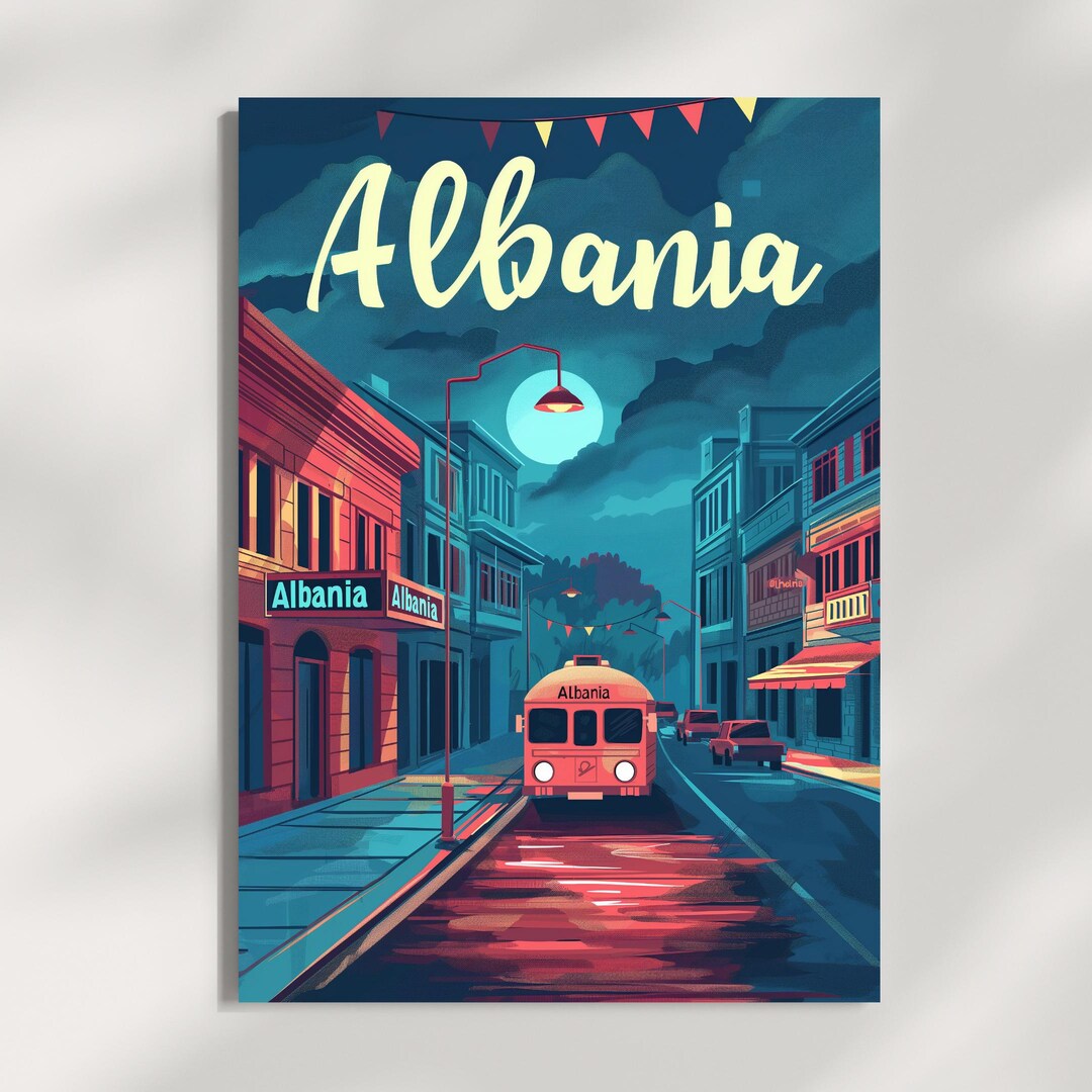 Albania Travel Poster, Tirana Cityscape Wall Art, Vintage Balkan ...
