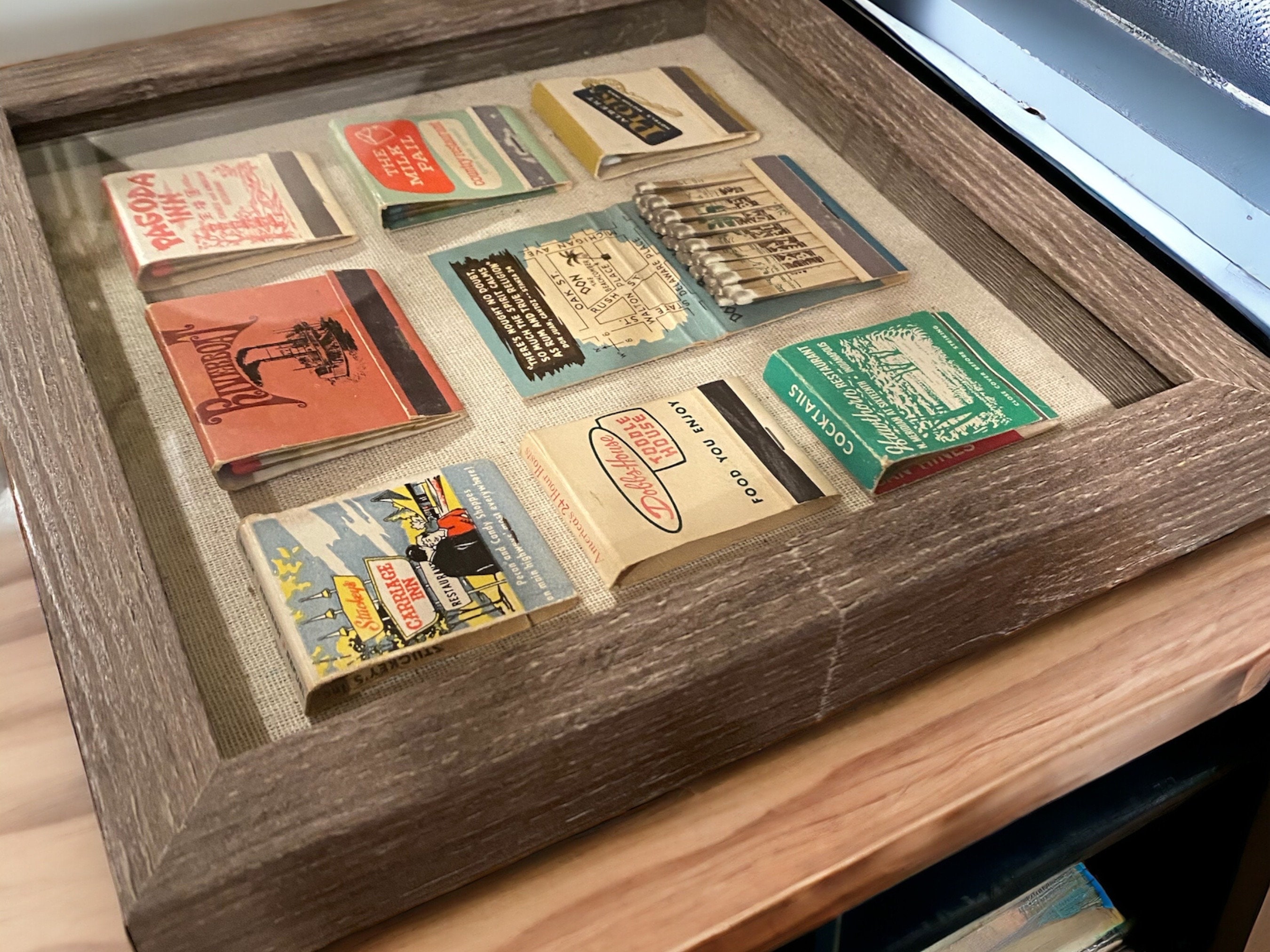 Framed Shadow Box Vintage Matches Matchbook Artwork in Neutral Pink ...