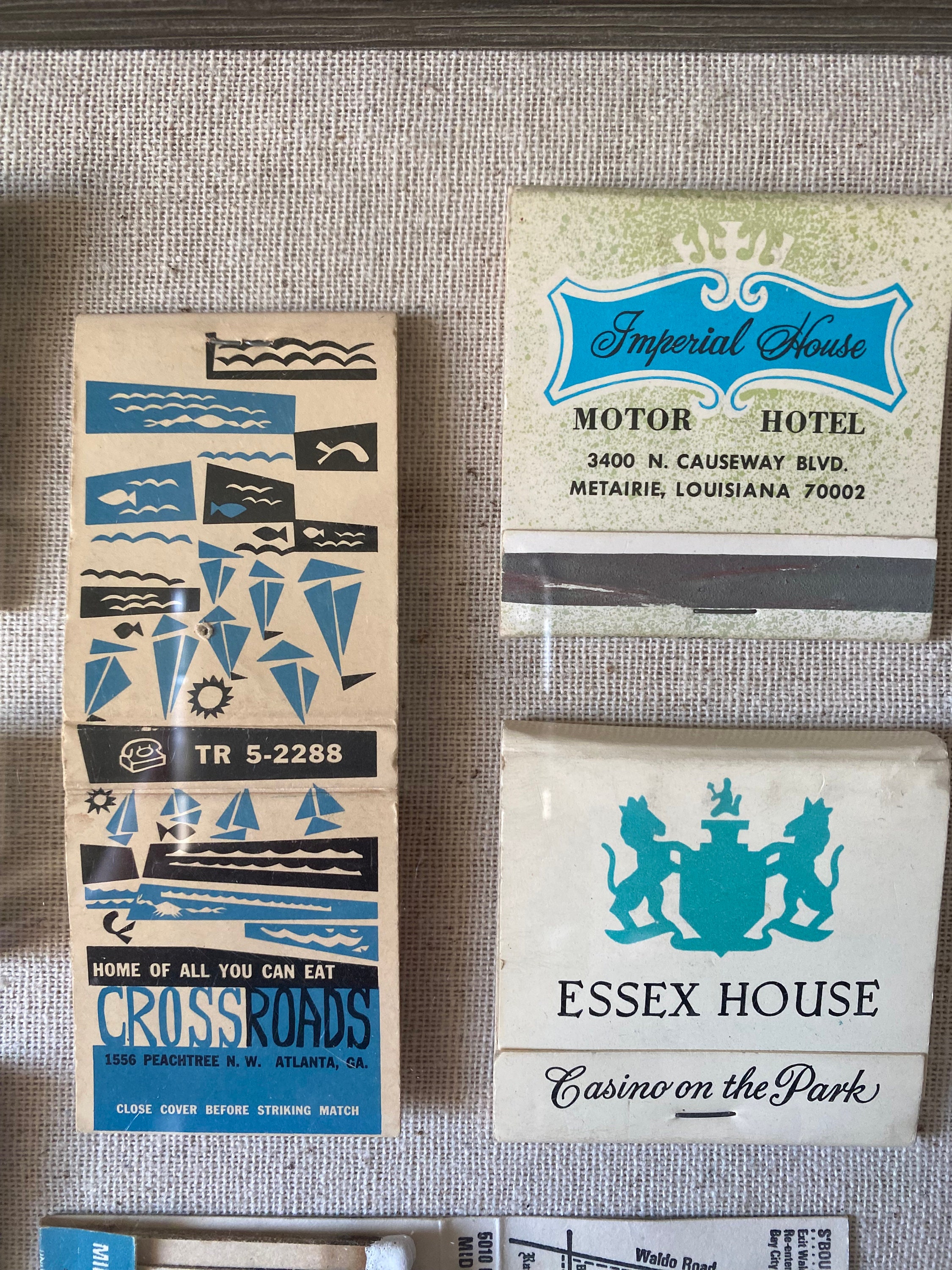 Framed Shadow Box of Vintage Matches Matchbook Artwork in Neutral Blue ...