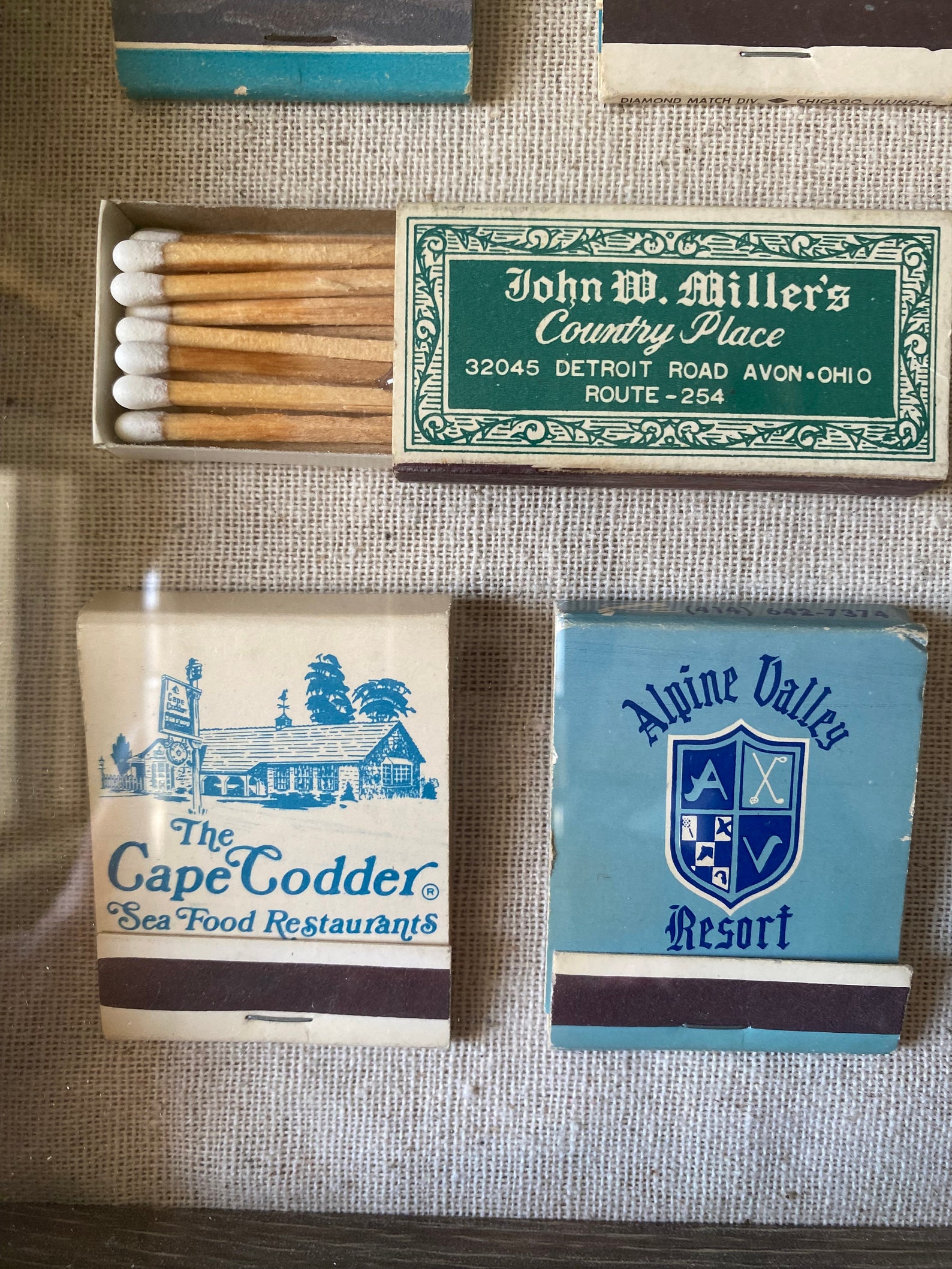 Framed Shadow Box of Vintage Matches Matchbook Artwork in Neutral Blue ...