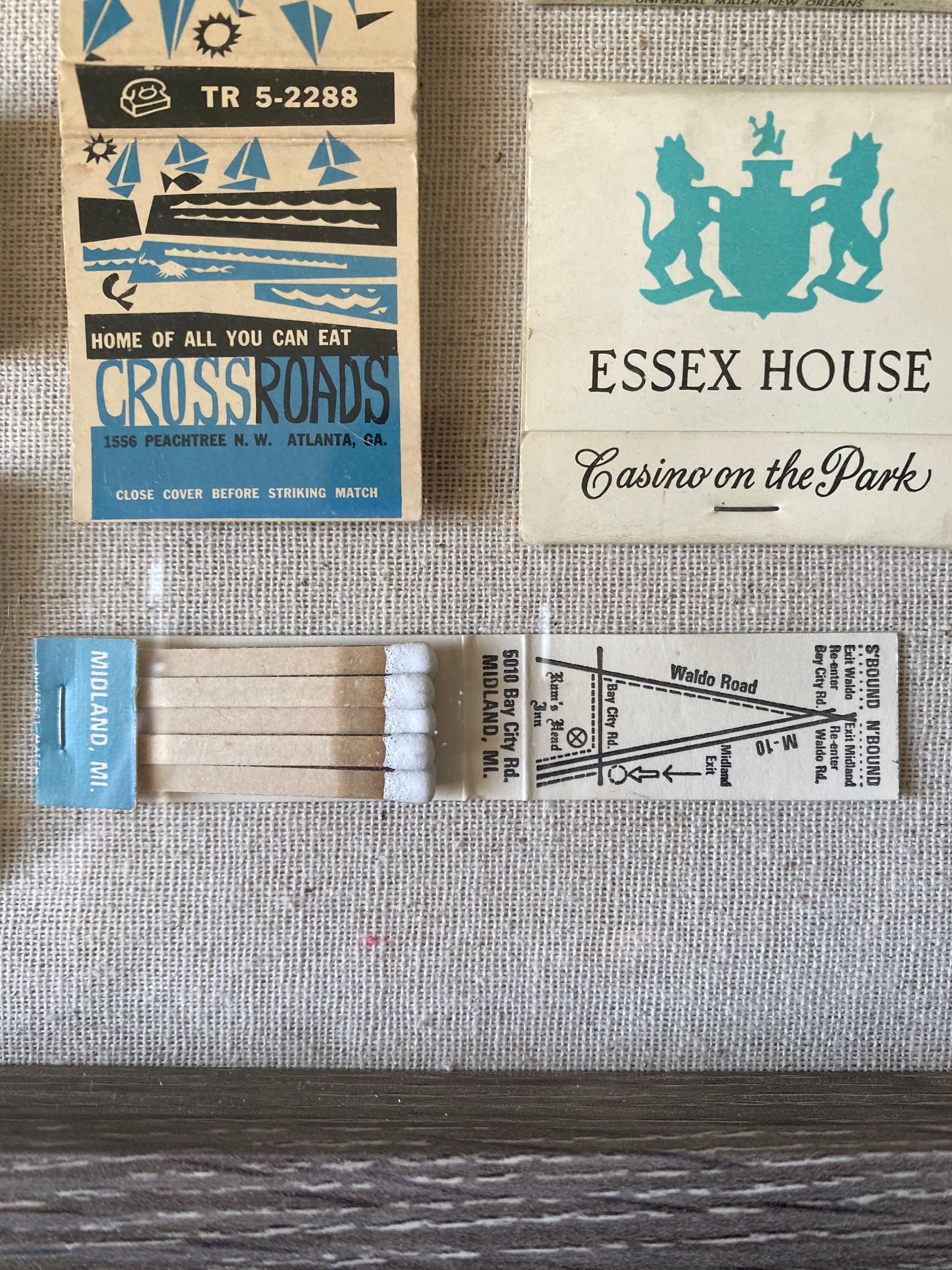 Framed Shadow Box of Vintage Matches Matchbook Artwork in Neutral Blue ...