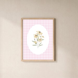 Pink Gingham Floral Gallery Wall Prints: Vintage Cottagecore (digital ...