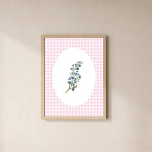 Pink Gingham Floral Gallery Wall Prints: Vintage Cottagecore (digital ...