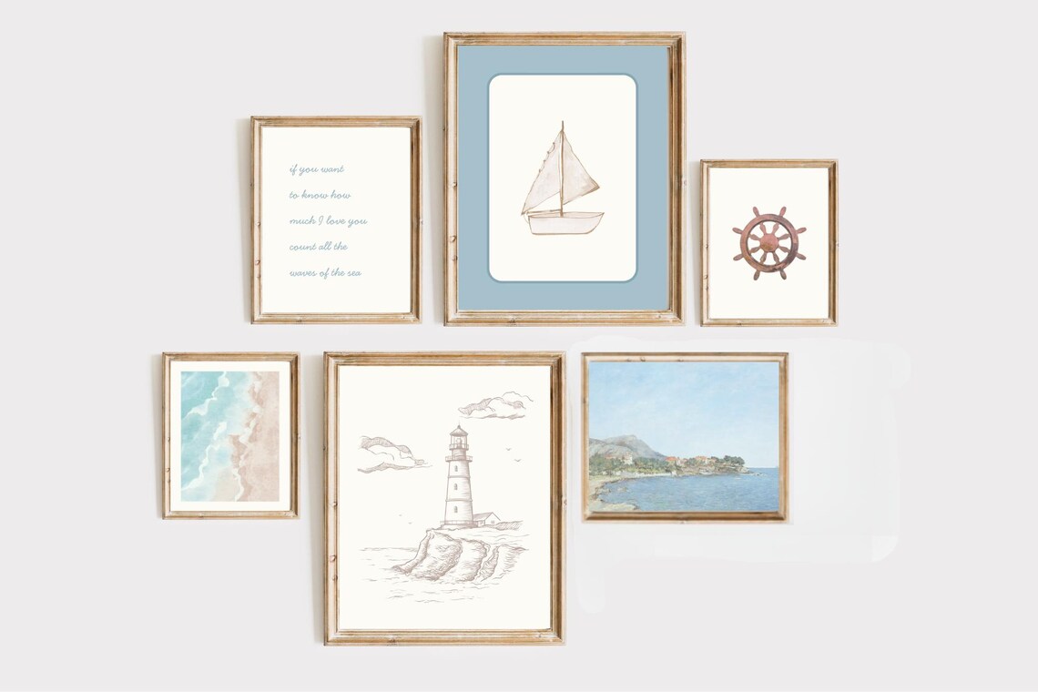 Vintage Nautical Gallery Wall Art Prints: Seaside Nursery Decor ...