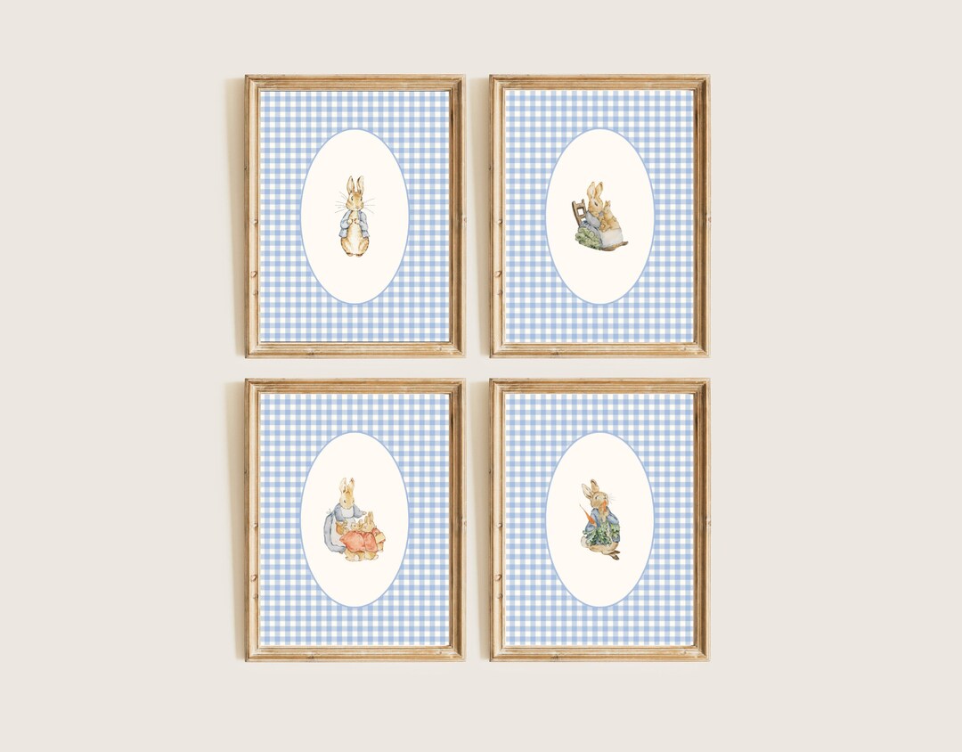 Gallery Wall Prints Peter Rabbit Beatrix Potter Blue Gingham Nursery ...