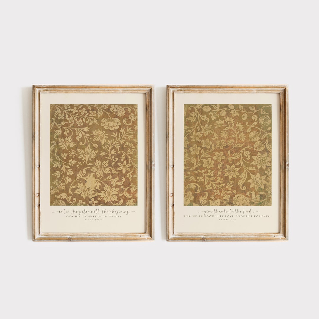 Vintage Floral Scripture Print Set Download. Boho Orange Floral Prints ...