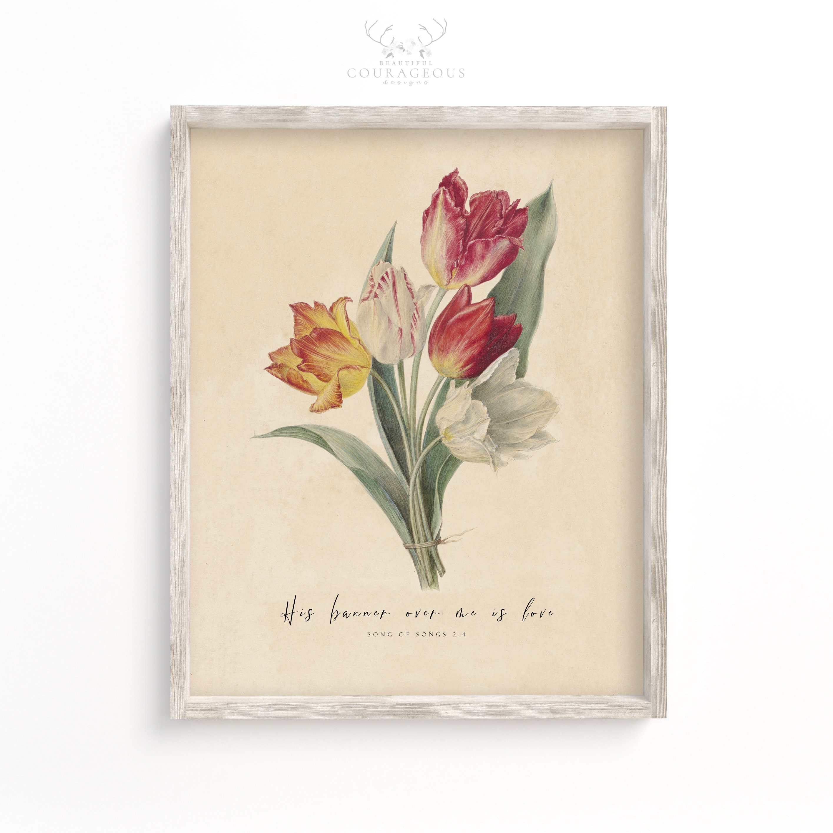 Floral Scripture Art Print Download. Vintage Tulips Illustration and ...