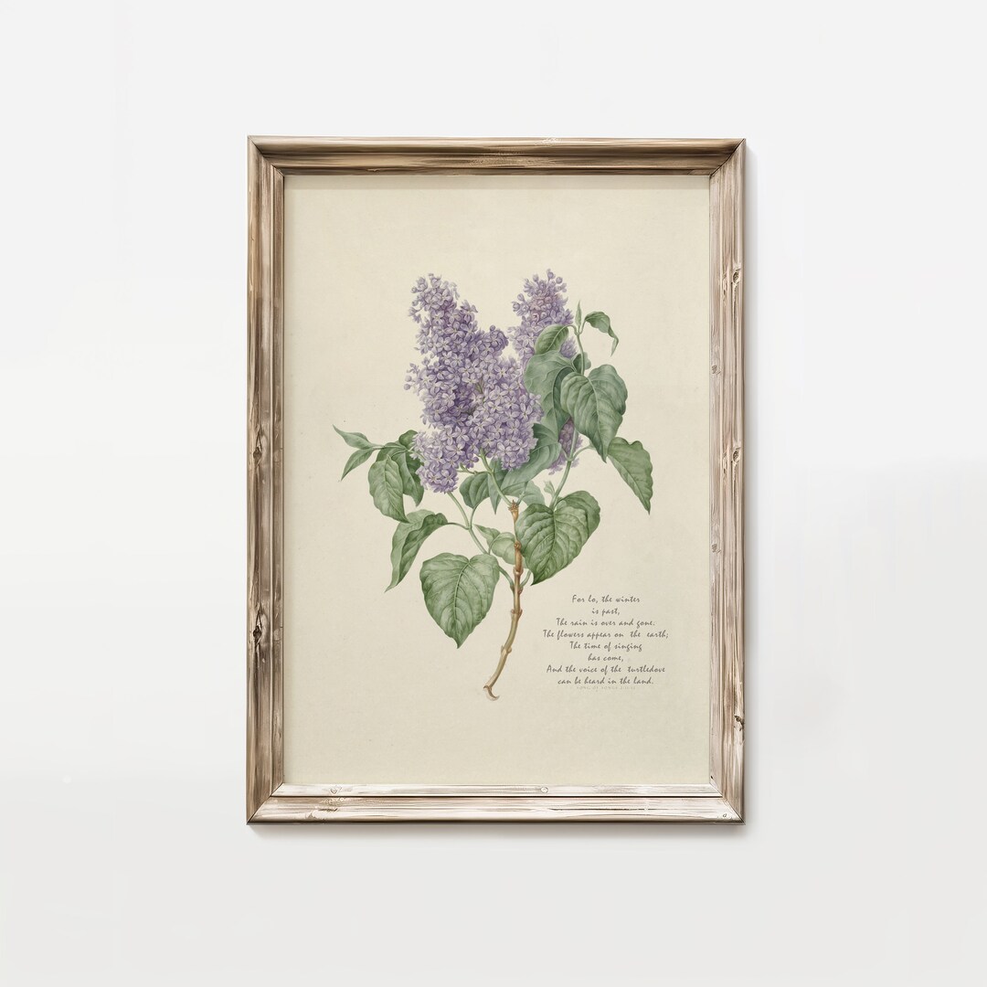 Vintage Floral Art Scripture Print Download. Vintage Lilac Painting and ...