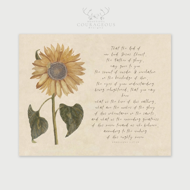 Sunflower Scripture Print Download. Vintage Sunflower and Bible Verse ...