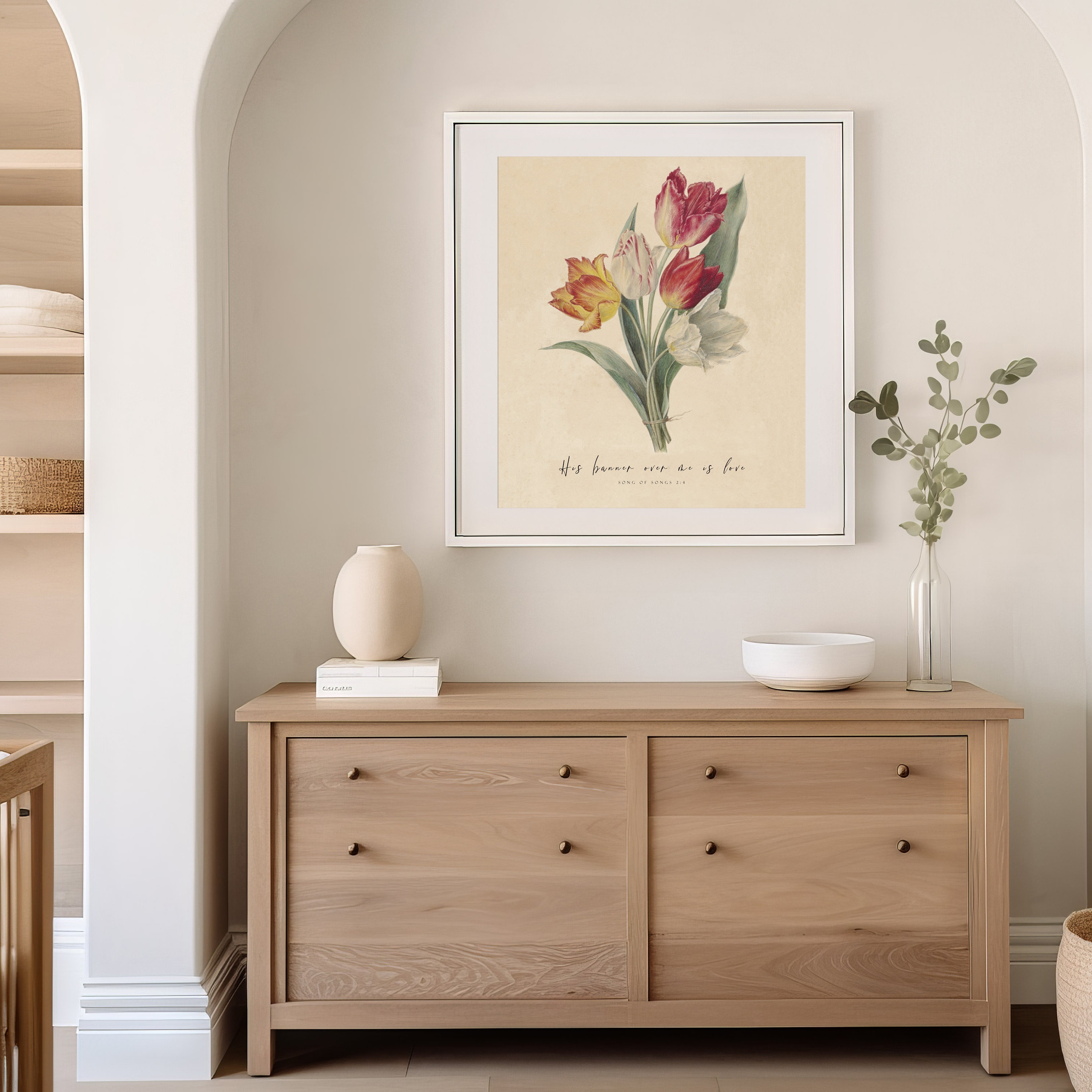 Floral Scripture Art Print Download. Vintage Tulips Illustration and ...